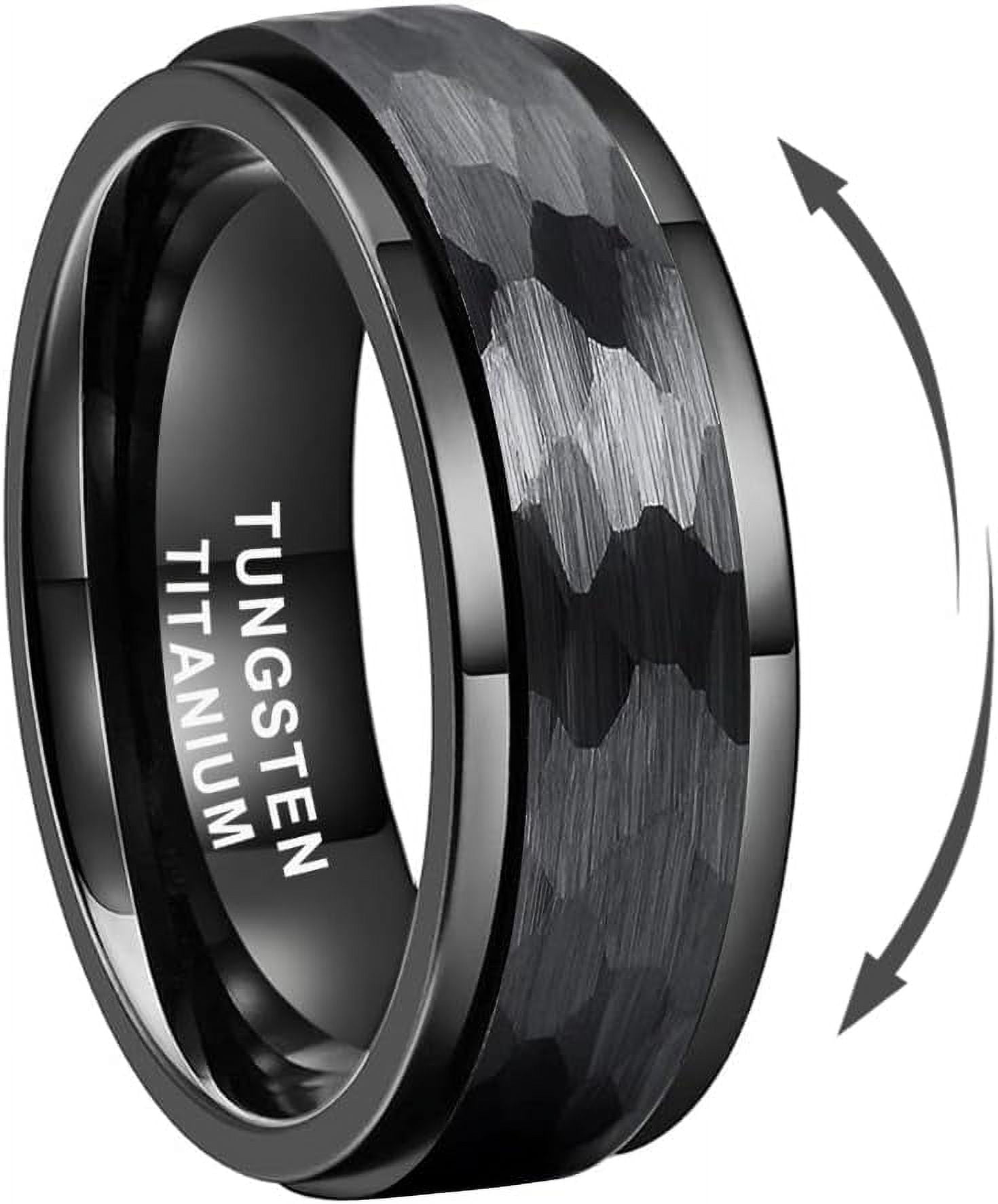 Black/Gold Spinner Tungsten Titanium Fidget Rings for Men Women Anxiety ...