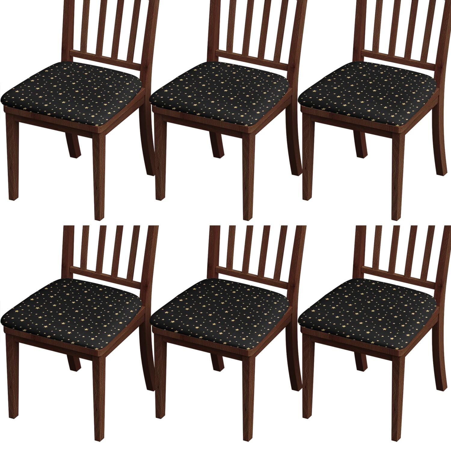 Black Gold Star Pattern Seat Covers for Dining Room Chairs Set Of 4 ...