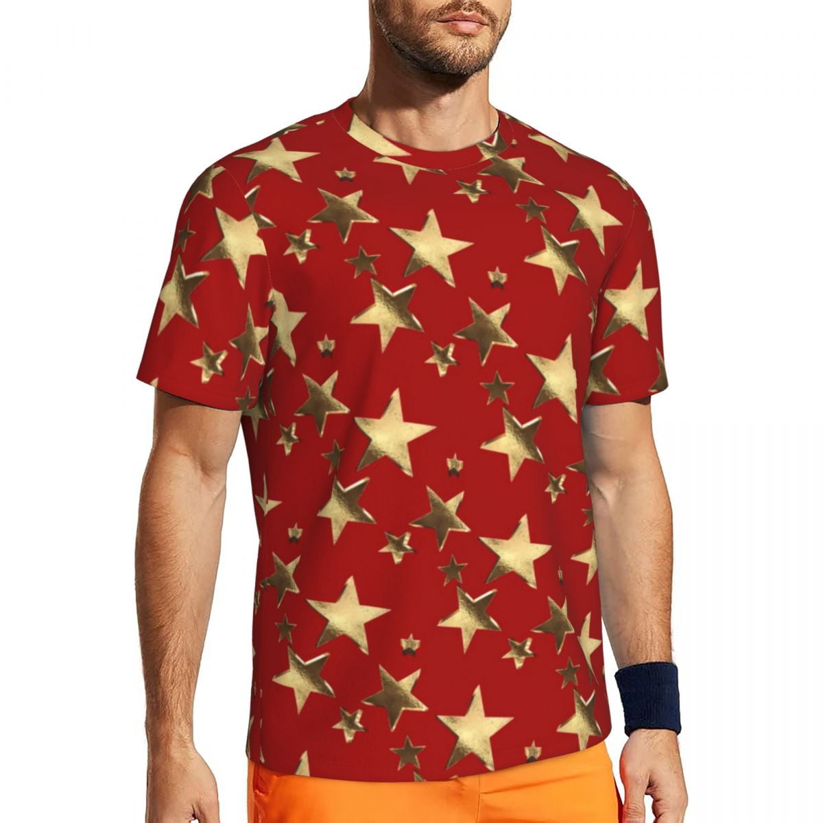 Black Gold Star T-Shirt Bright Shiny Print Harajuku T-Shirts Man ...