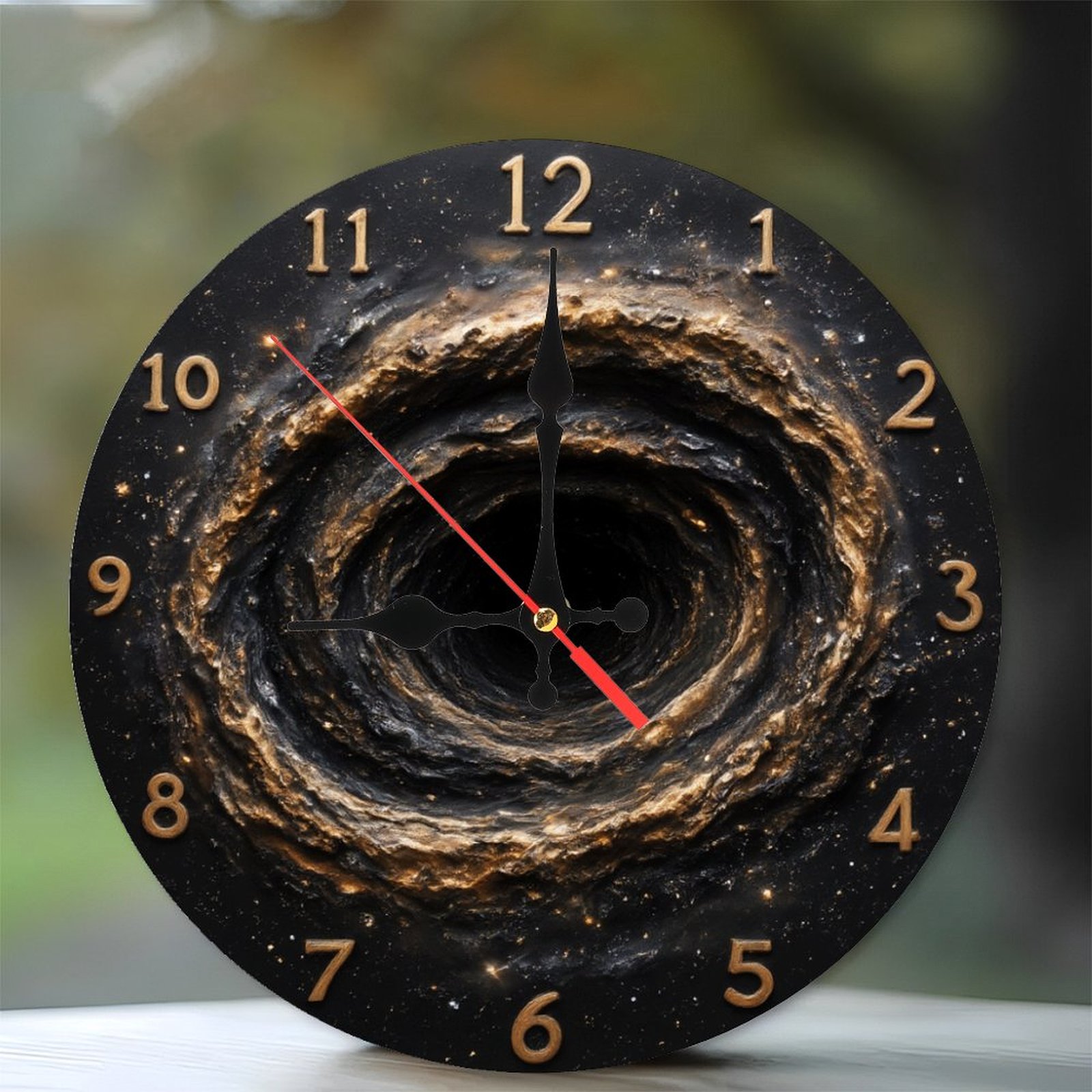 Black Gold Starry Spiral Wall Clock Unique Home Decor 10-Inch Silent ...