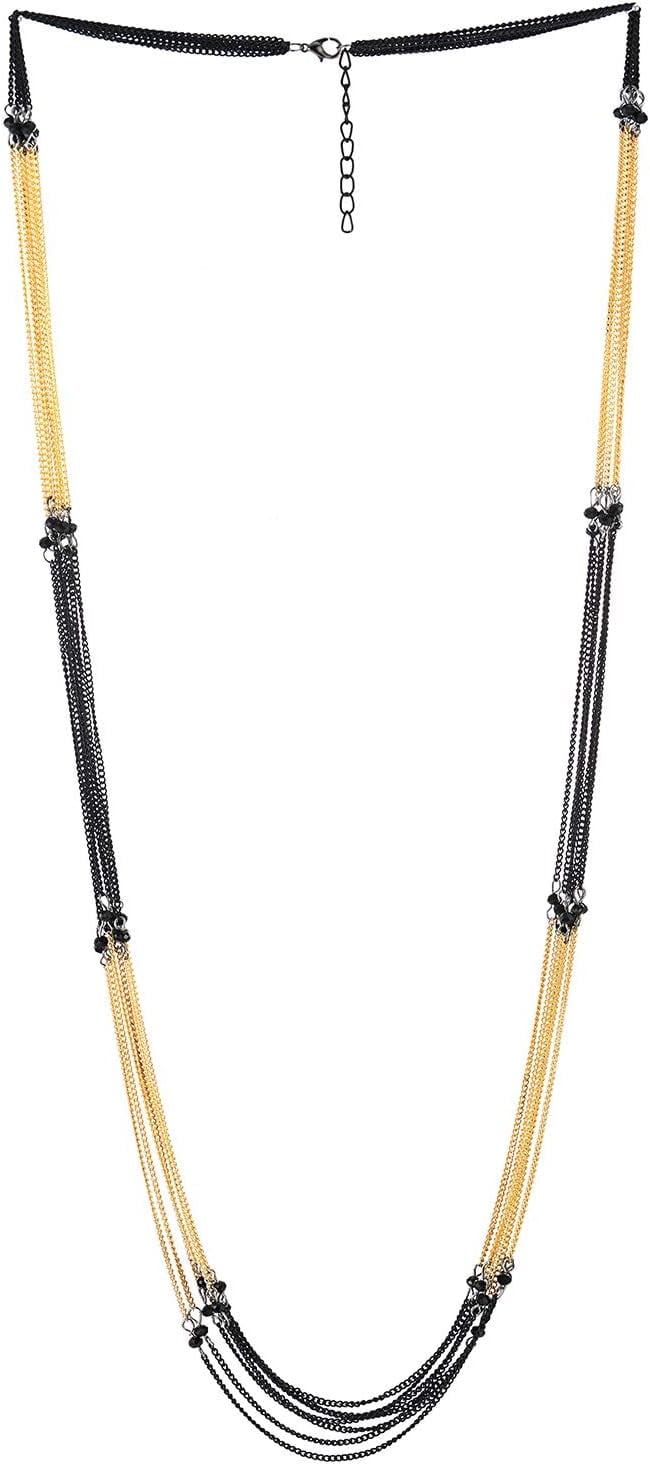 Black Gold Statement Premium Necklace Multi-Strand Long Chains with ...