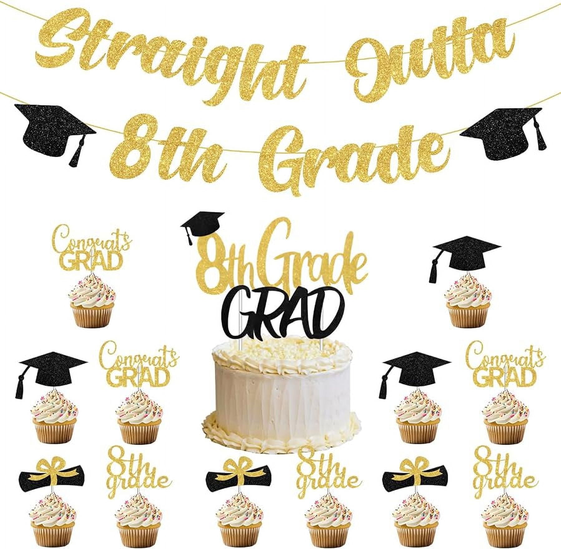 Black Gold Straight Outta 8th Grade Banner Set, 8th Grade Graduation ...