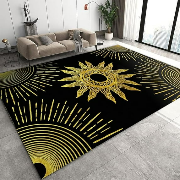 Black And Gold Sun Geometry Area Rugs, Retro Abstract Light Luxury ...