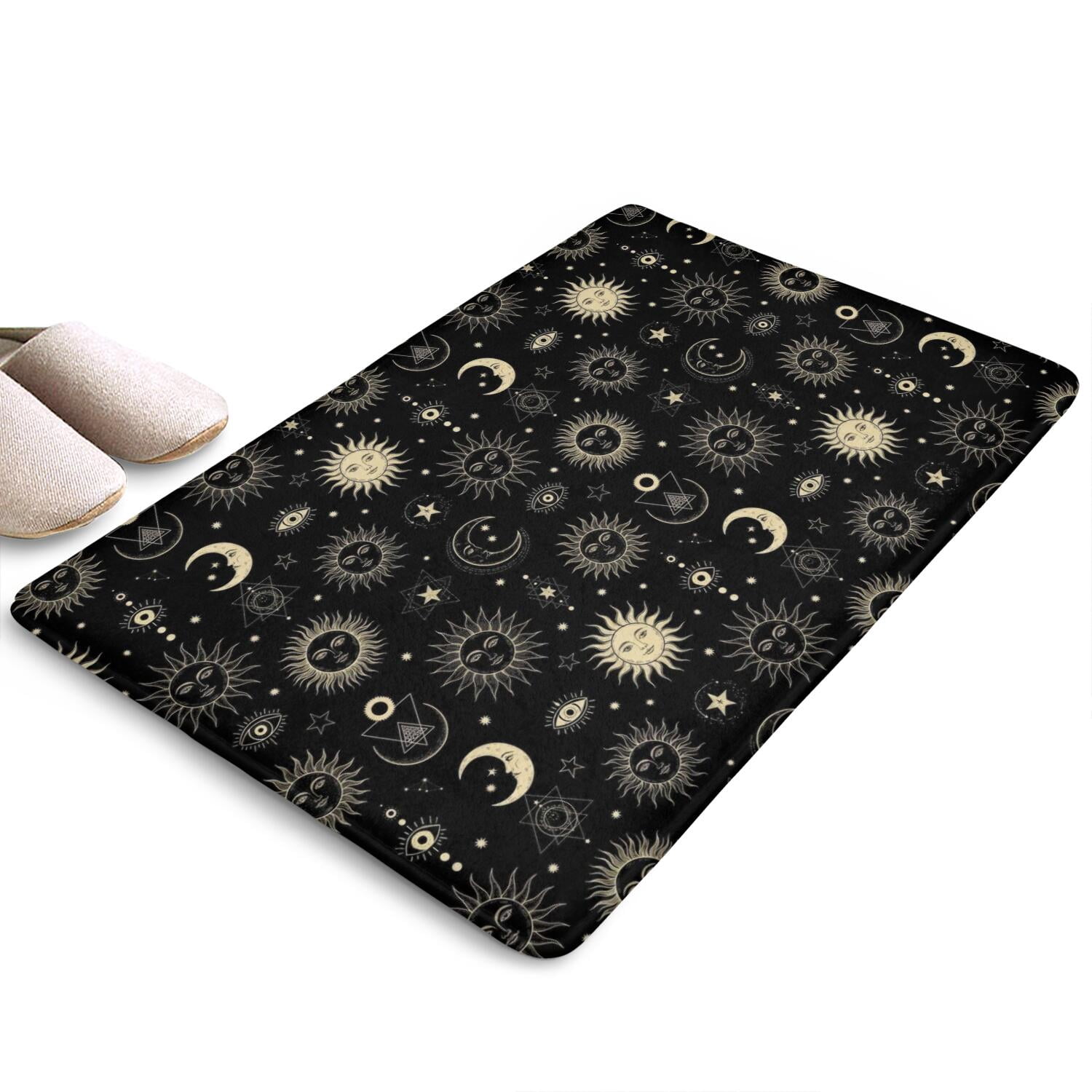 Black Gold Sun Moon Eye Star Flannel Non Slip Door Rugs,Washable Door ...