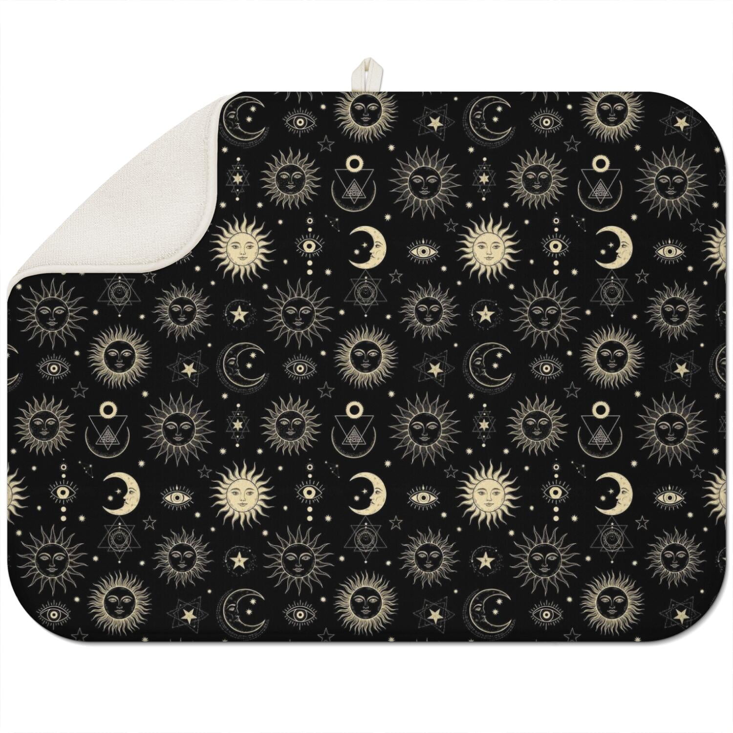 Black Gold Sun Moon Eye Star Pattern Dish Drying Mat for Kitchen 1 Pack ...