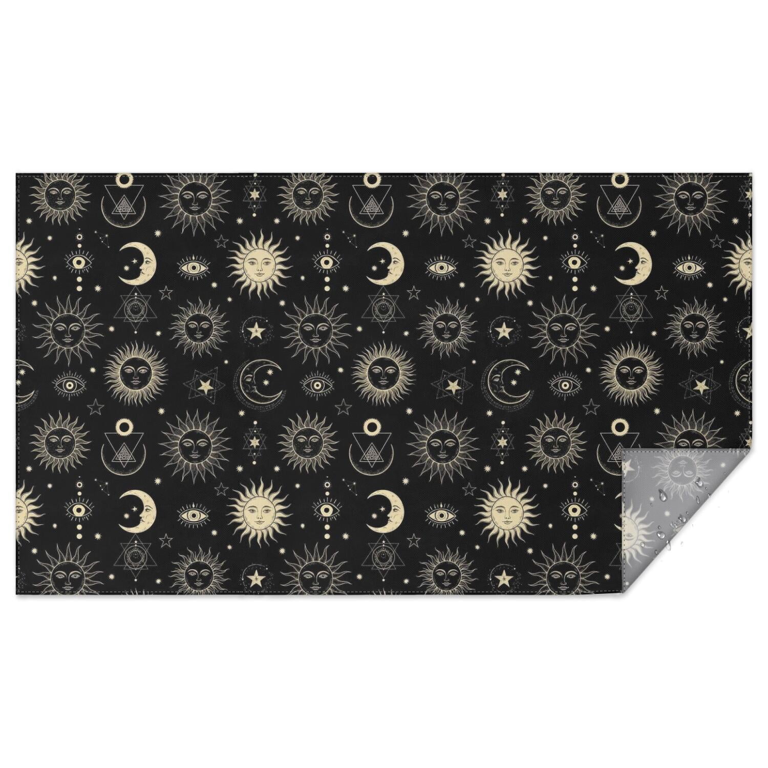 Black Gold Sun Moon Eye Star Pattern Rectangle Tablecloth 60"x102 ...