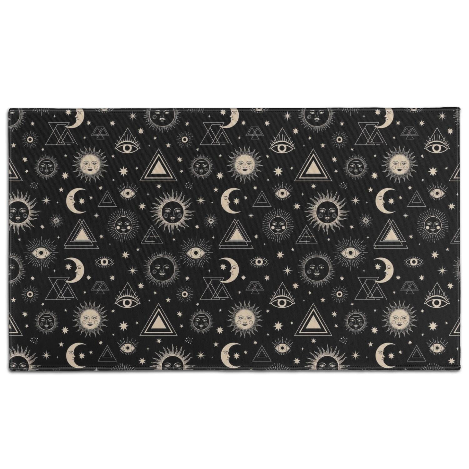 Black Gold Sun Moon Eye Triangle Pattern Door Rugs,Washable Non Slip ...