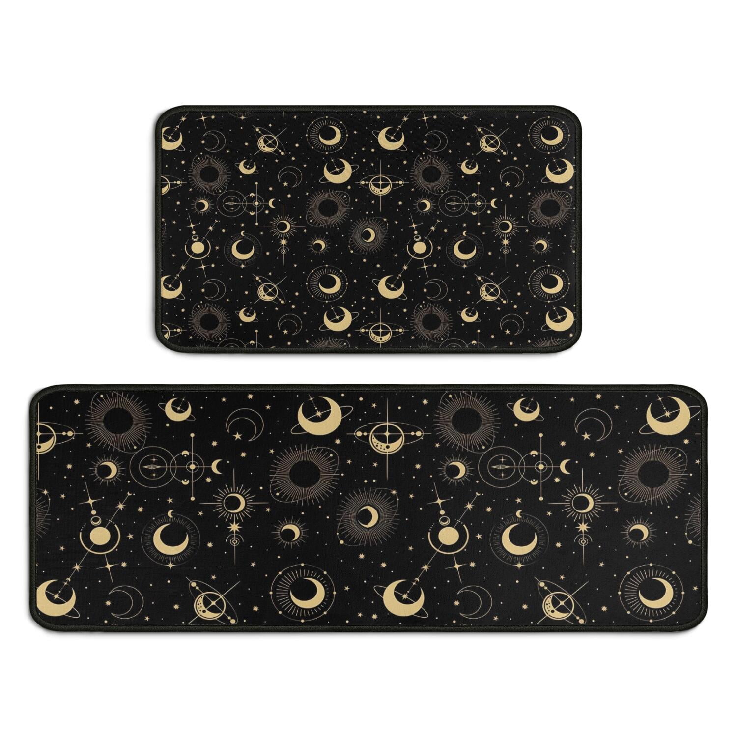 Black Gold Sun Moon Pattern Kitchen Rugs Sets Of 2,Anti Fatigue Kitchen ...