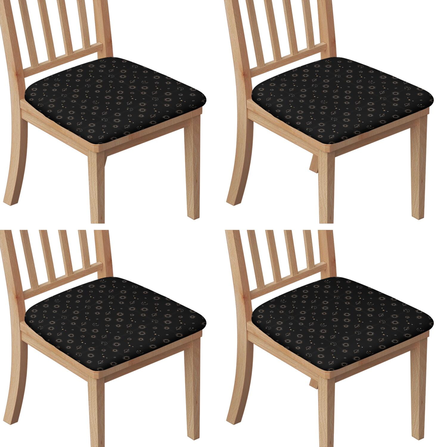 Black Gold Sun Moon Planet Pattern Seat Covers for Dining Room Chairs ...