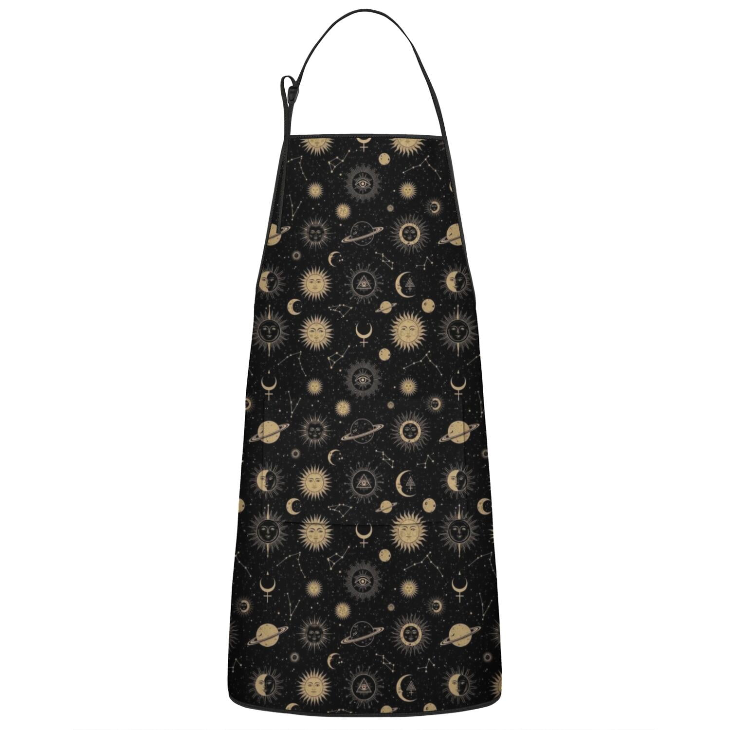 Black Gold Sun Moon Planet Star Pattern Apron-Garden Aprons for Women ...