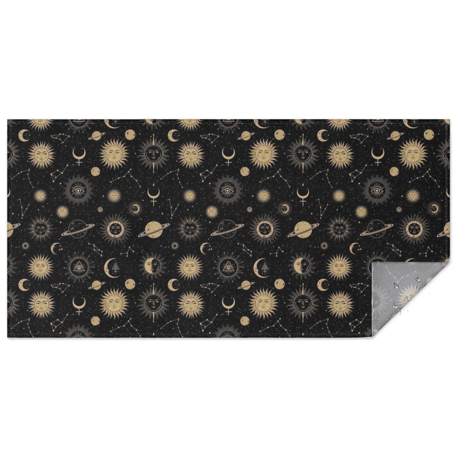Black Gold Sun Moon Planet Star Pattern Rectangle Tablecloth 60"x120 ...