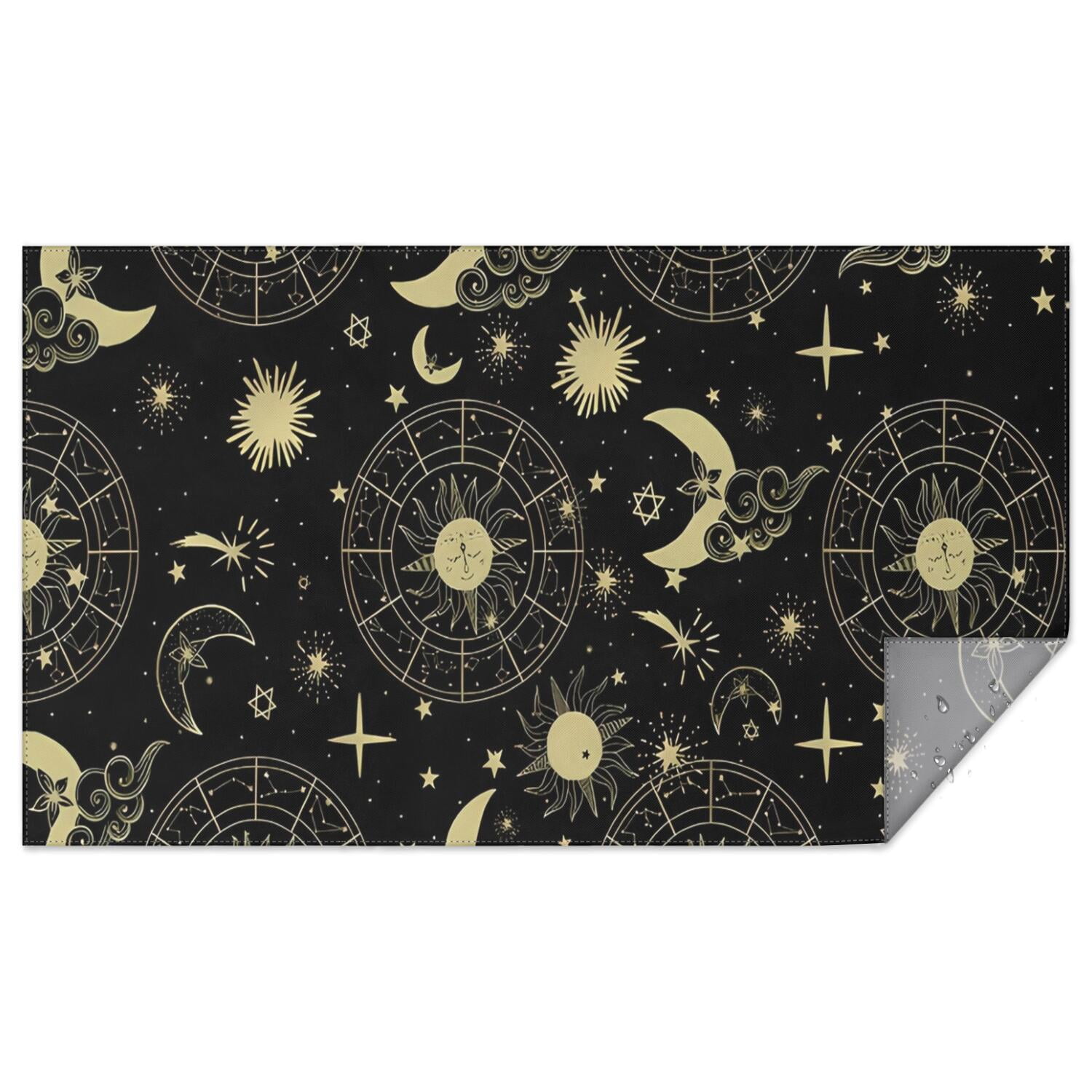 Black Gold Sun Moon Star Pattern Rectangle Tablecloth 60"x102 ...