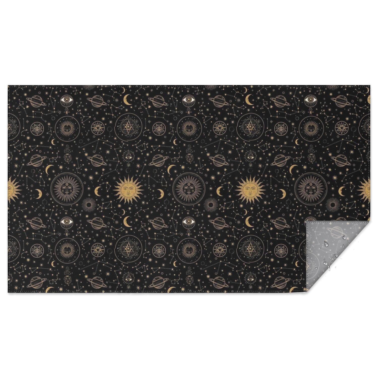 Black Gold Sun Moon Star Pattern Rectangle Tablecloth 60"x102 ...