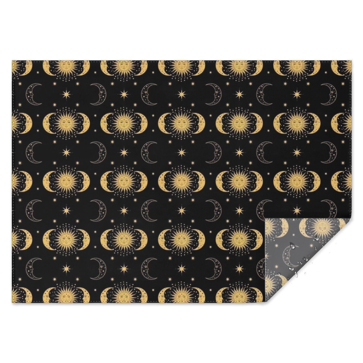 Black Gold Sun Moon Star Pattern Rectangle Tablecloth 60"x84 ...