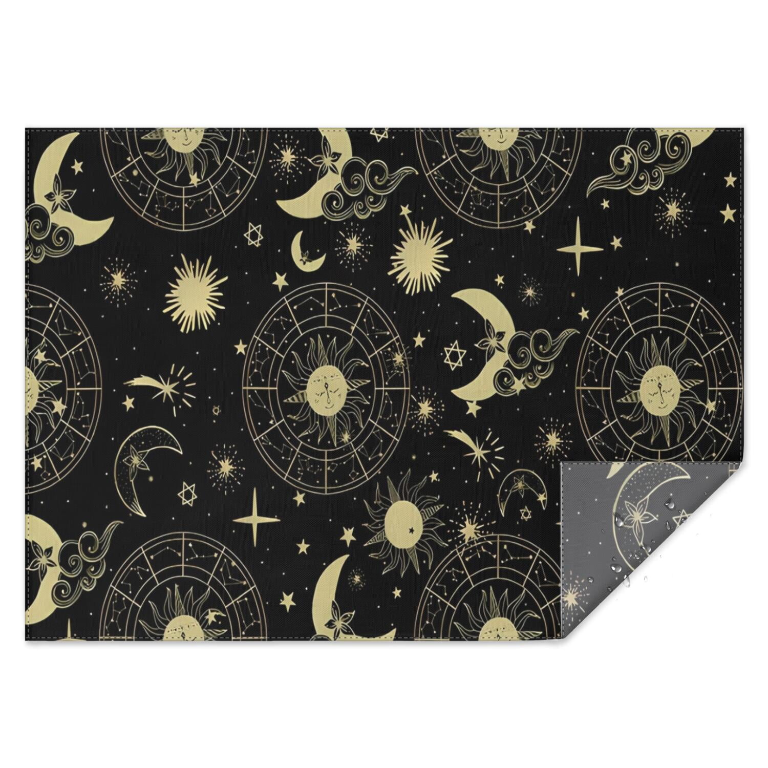 Black Gold Sun Moon Star Pattern Rectangle Tablecloth 60"x84 ...