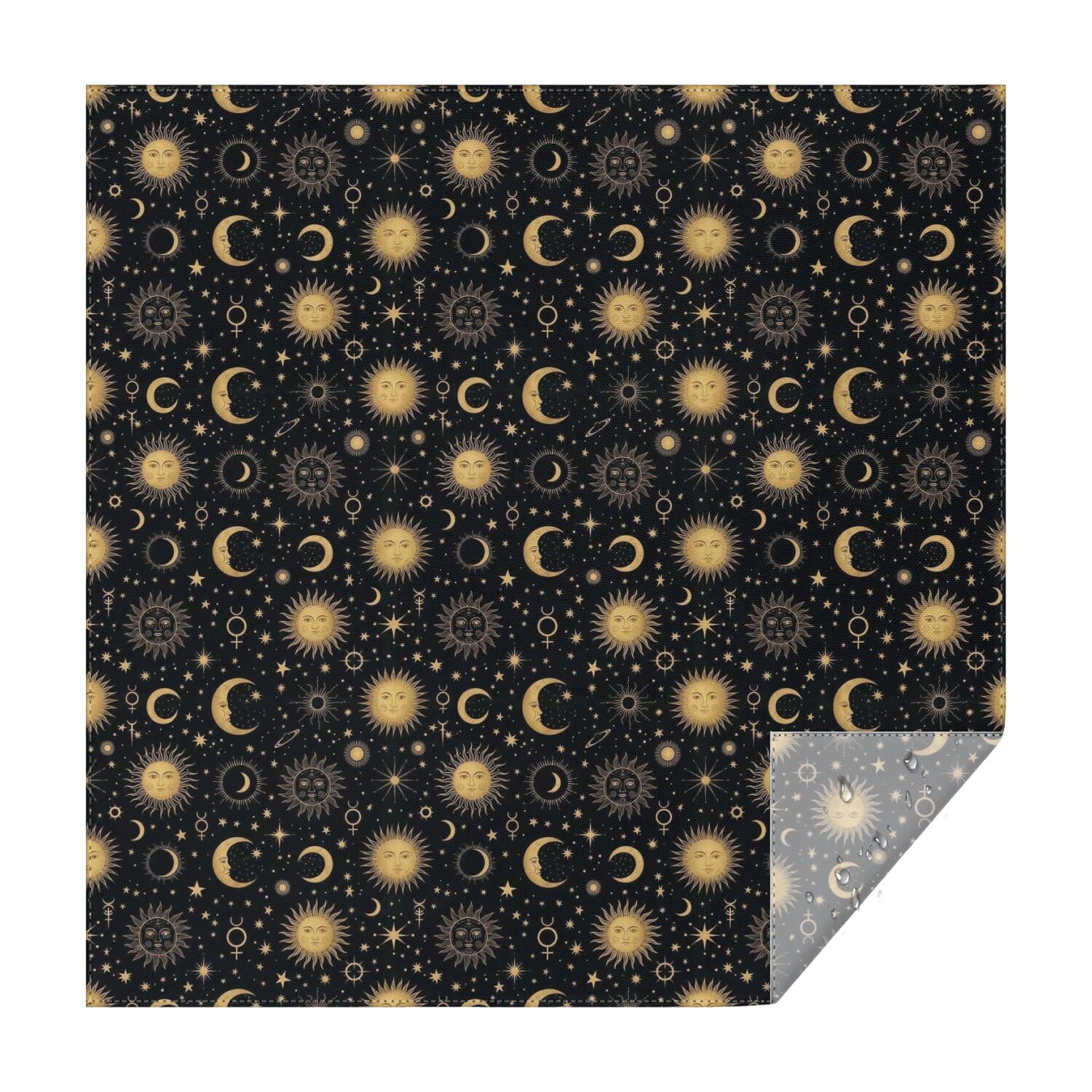 Black Gold Sun Moon Star Pattern Square Tablecloth,Waterproof Square ...