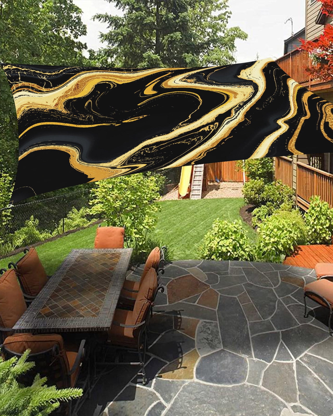 Black Gold Sun Shade Sail 6.5'X10' Marble Luxury Abstract Glitter Fluid ...