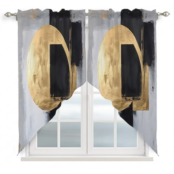 Black And Gold Swag Curtain Valance for Window 2 Panels round Abstract ...
