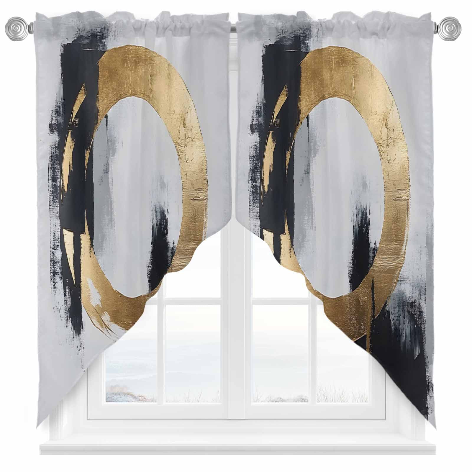 Black And Gold Swag Curtain Valance for Windows, round Abstract ...