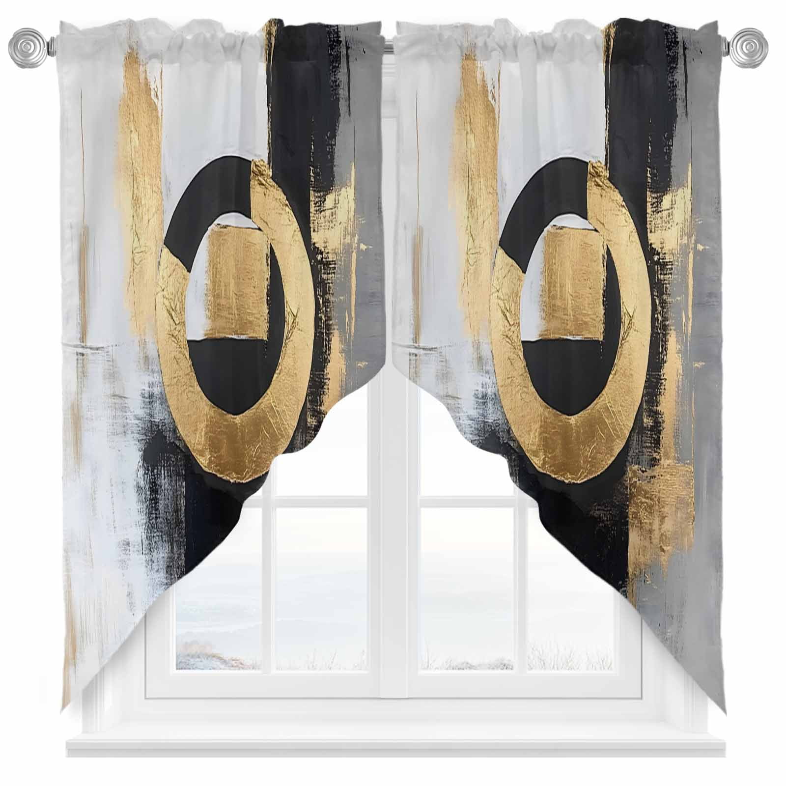 Black Gold Swag Curtain Valance for Windows, round Watercolor Window ...