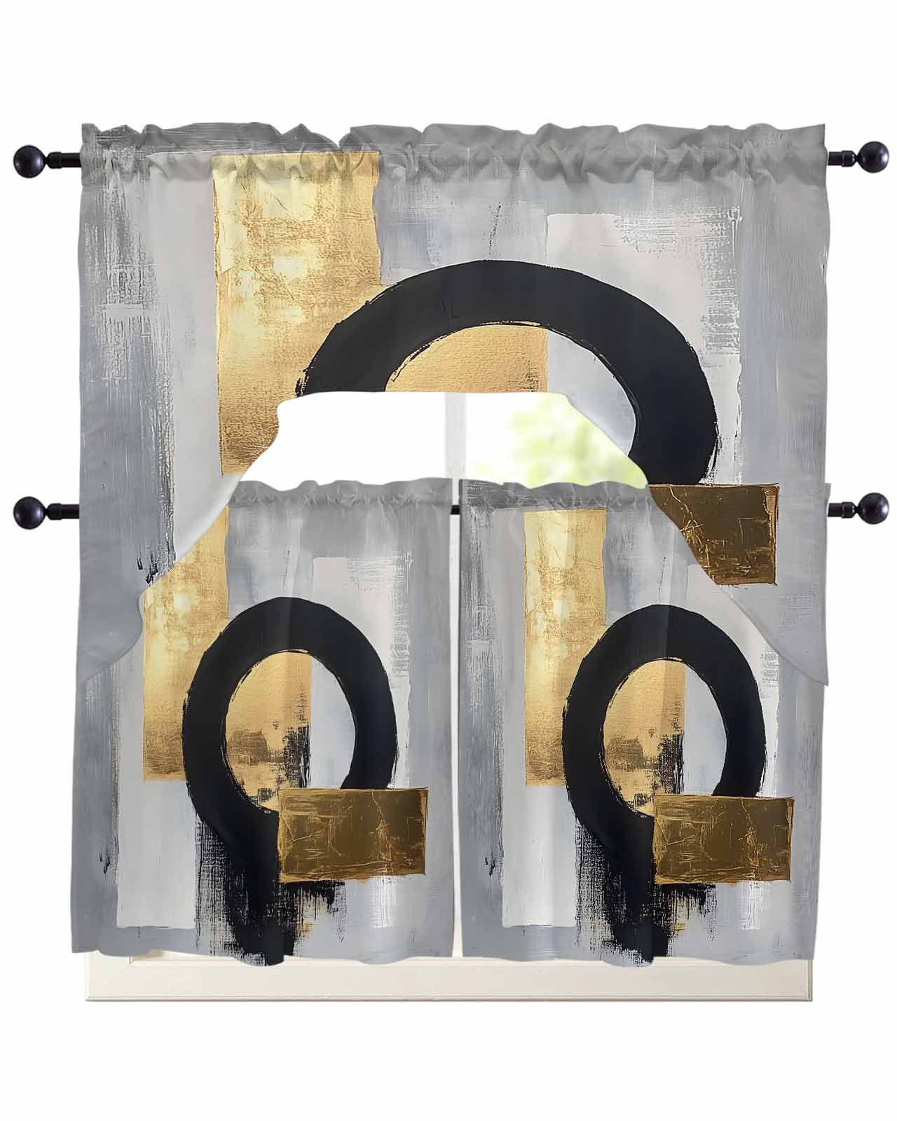 Black And Gold Swag Valance and Tier Curtains Set round Watercolor ...