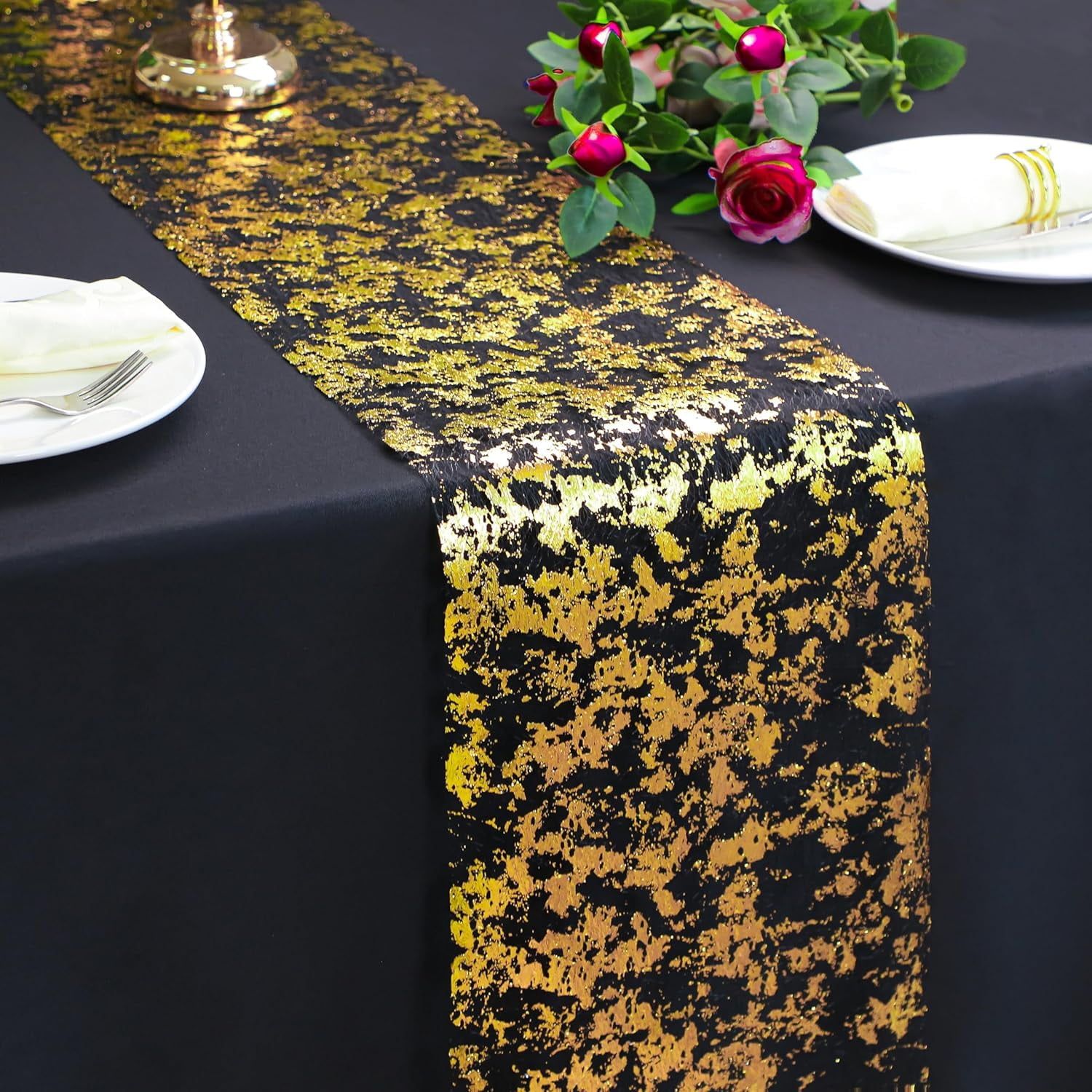 Black and Gold Table Runner 108 Inch X2 Sparkly Golden Metallic Table ...
