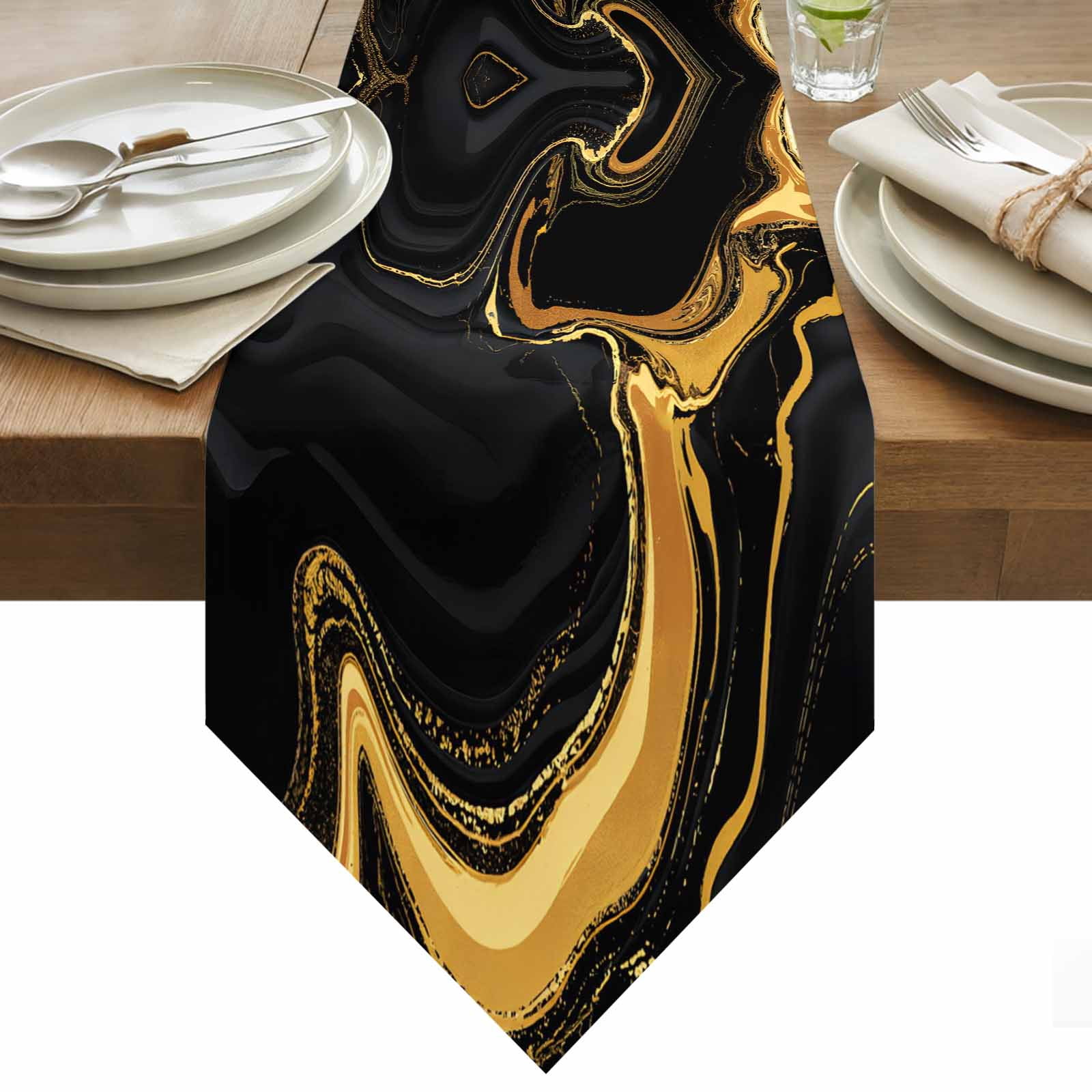 Black Gold Table Runner 48 Inches Long Marble Luxury Abstract Abstract ...