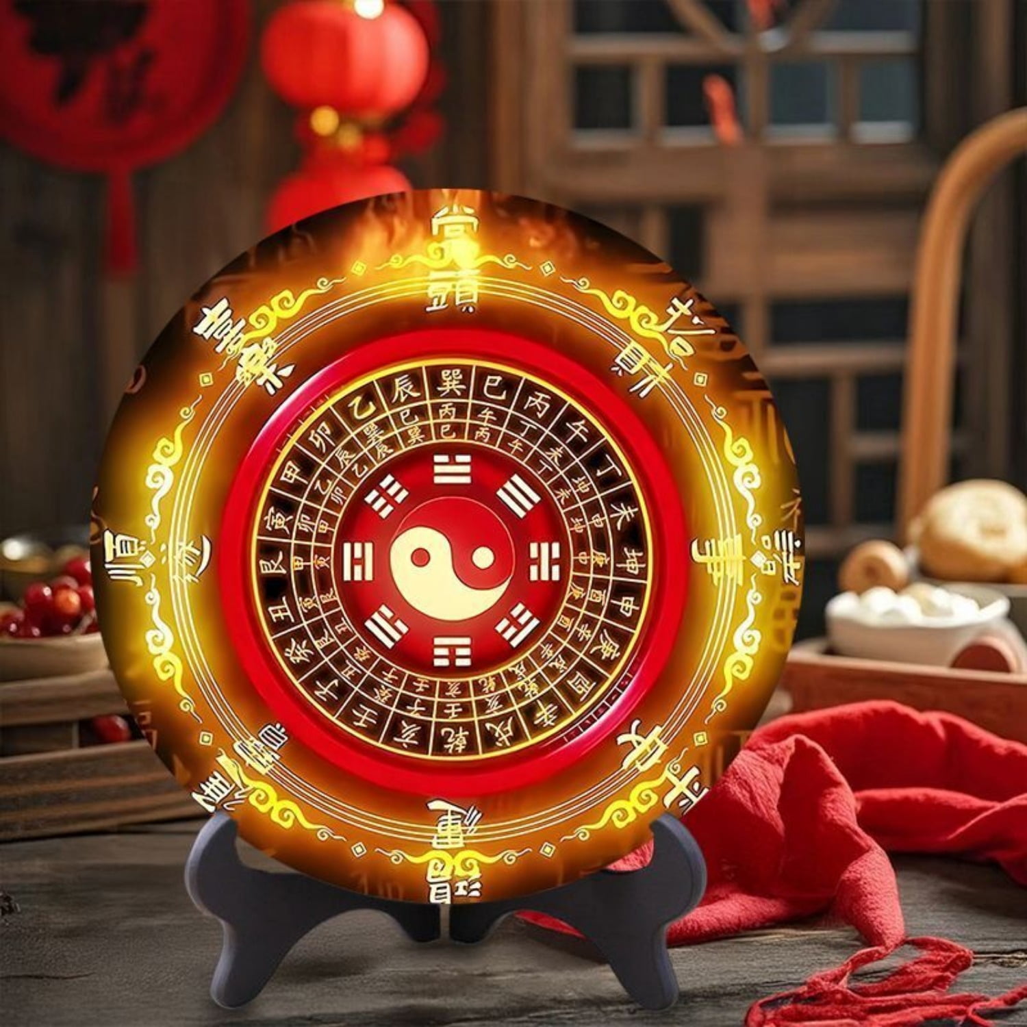 Black Gold Taiji Bagua Feng Shui Compass with Stand 30CM Wealth ...