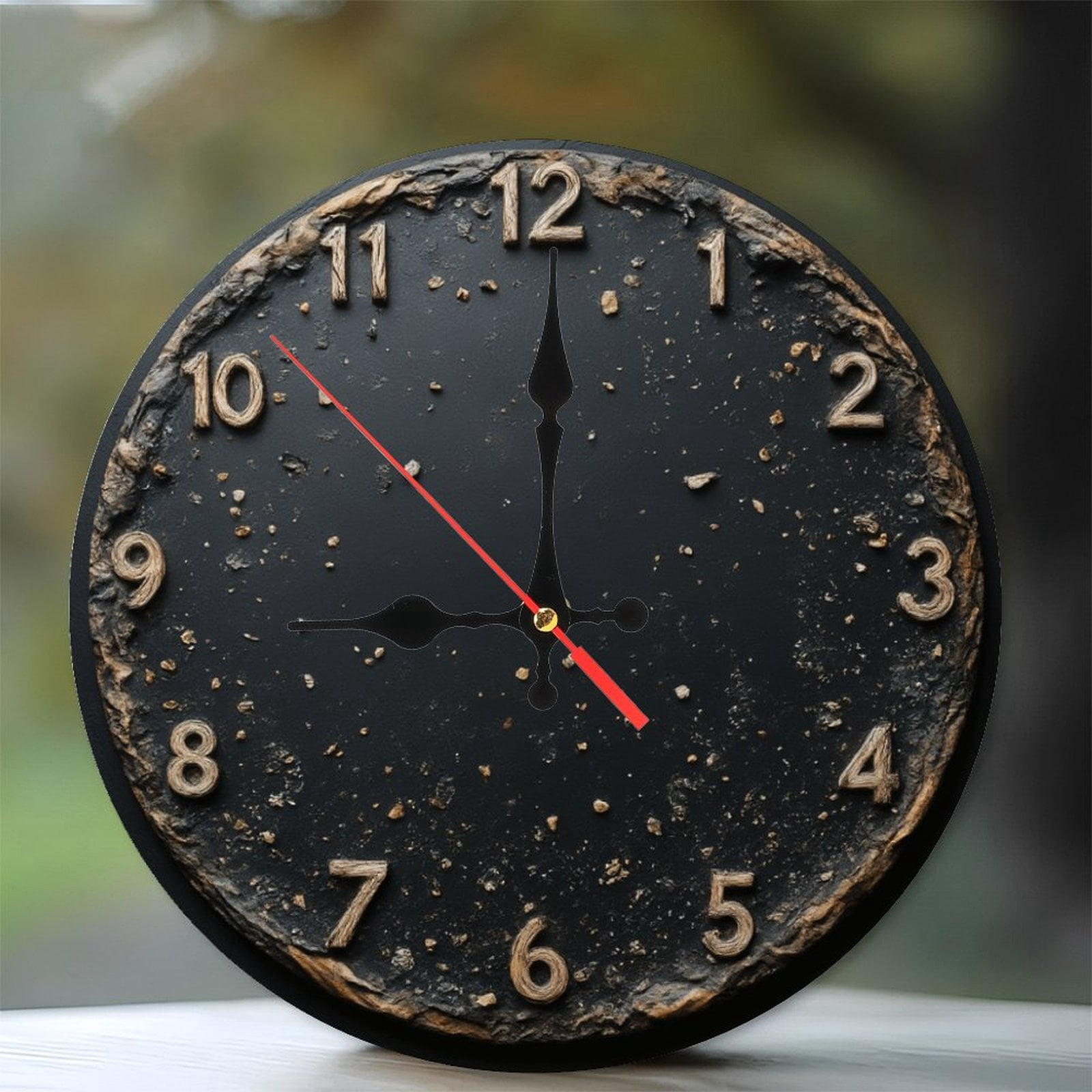 Black Gold Texture Wall Clock Home Decor 10-Inch Silent Wooden Wall ...
