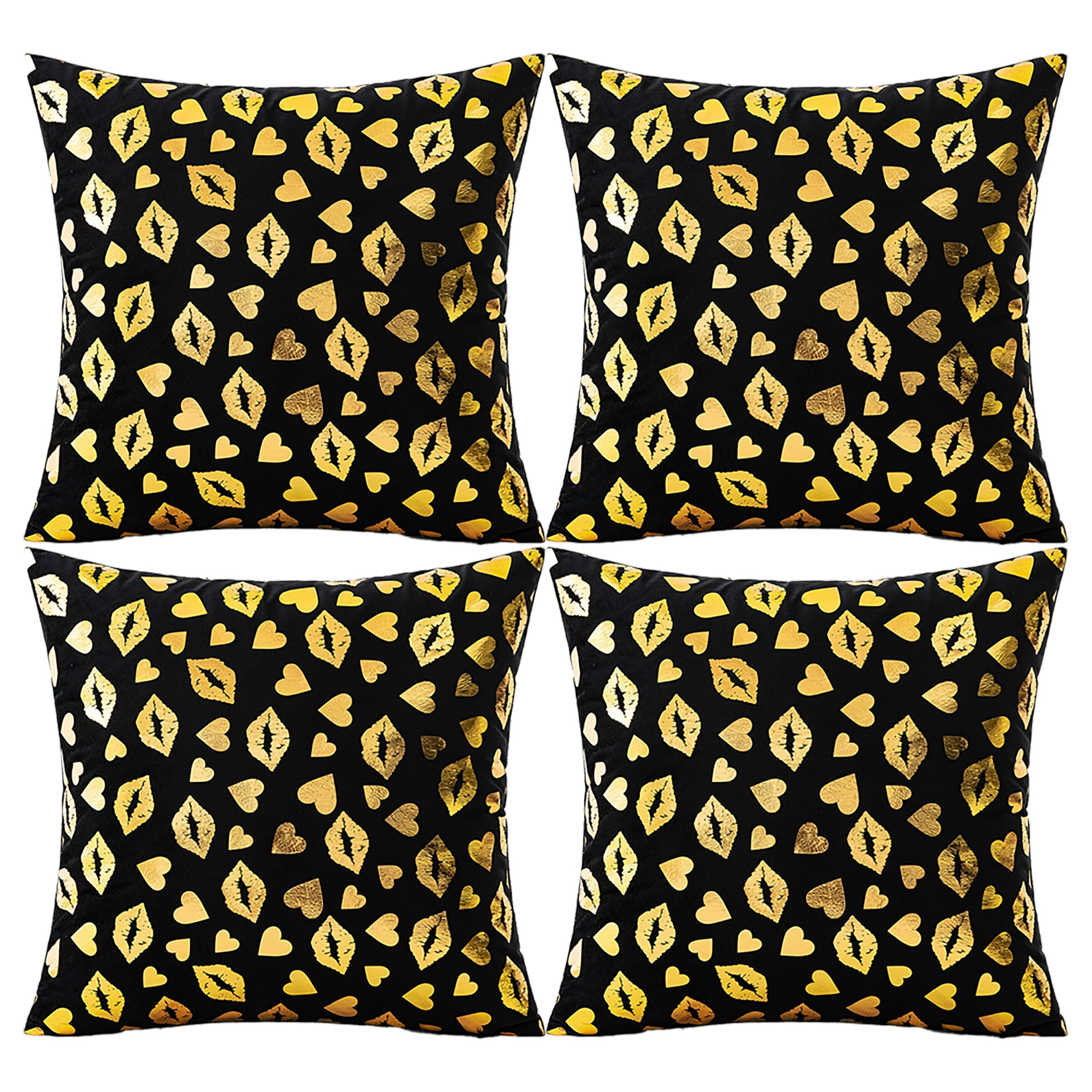 Black Gold Throw Pillow Covers 18x18 inch Set of 4,Hot Stamping Lip ...