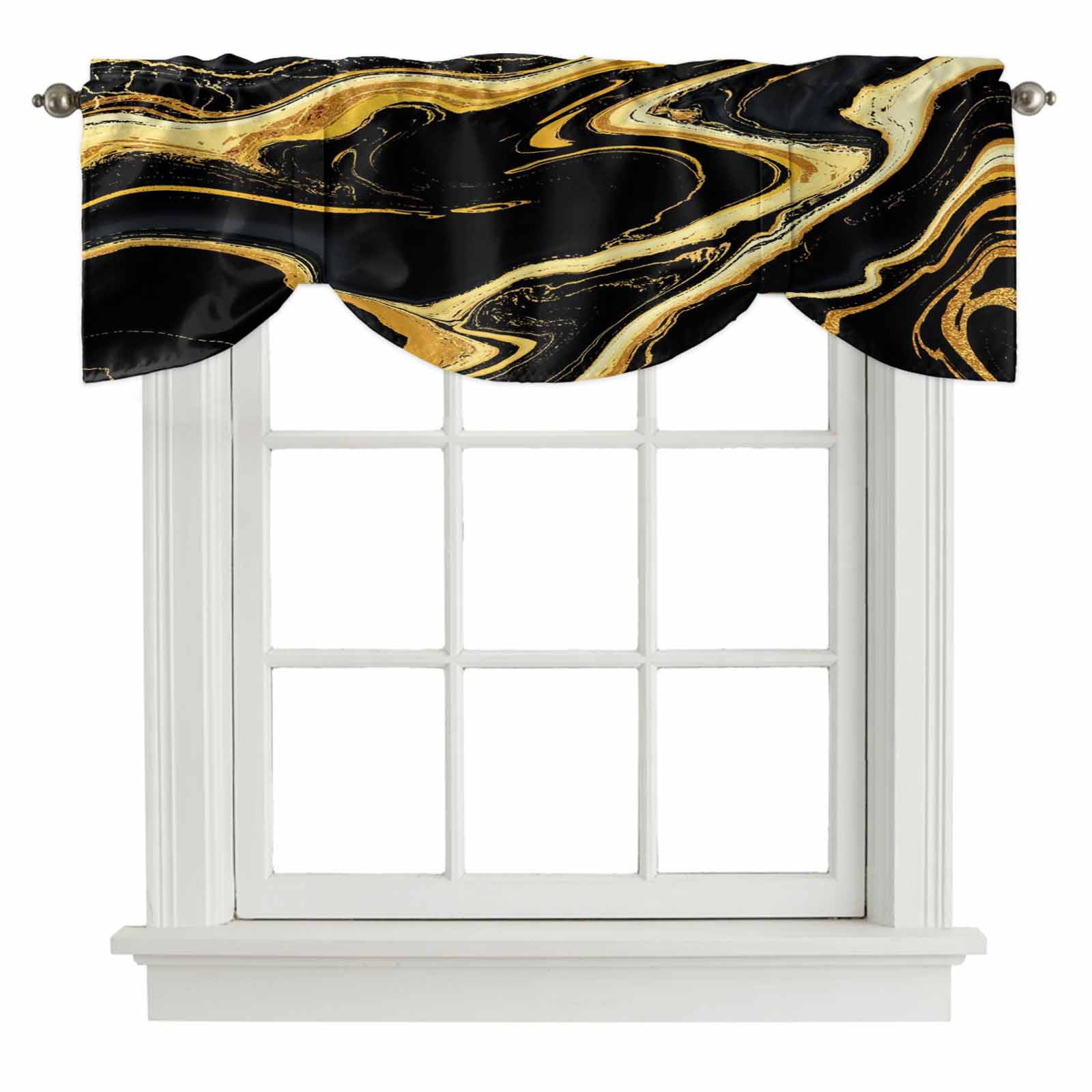 Black Gold Tie Up Valance for Windows Marble Luxury Abstract Glitter ...