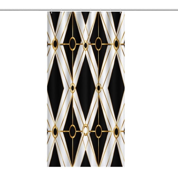 Black Gold Triangle Circle Pattern Print Shower Curtain,Cloth Fabric ...