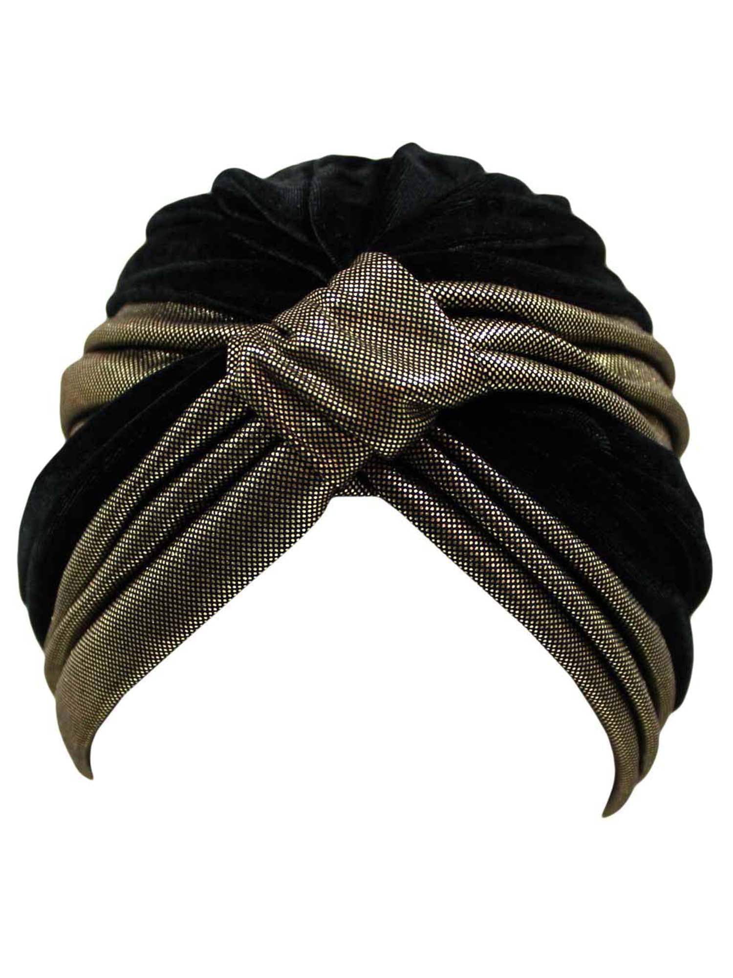 Black & Gold Velour Fashion Turban Head Wrap - Walmart.com