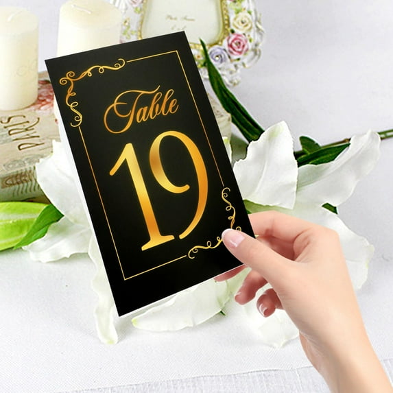 Black Gold Wedding Table Numbers 1-20 With 21 Gold Holders - Set of 21 Table Cards for Wedding ...