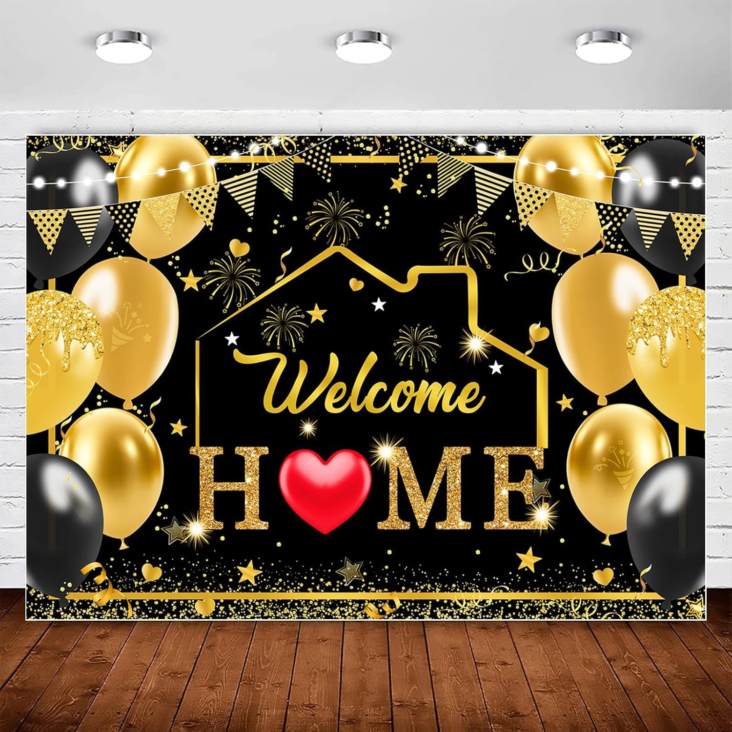 Black Gold Welcome Home Banner Backdrop Decorations Welcome Back We ...