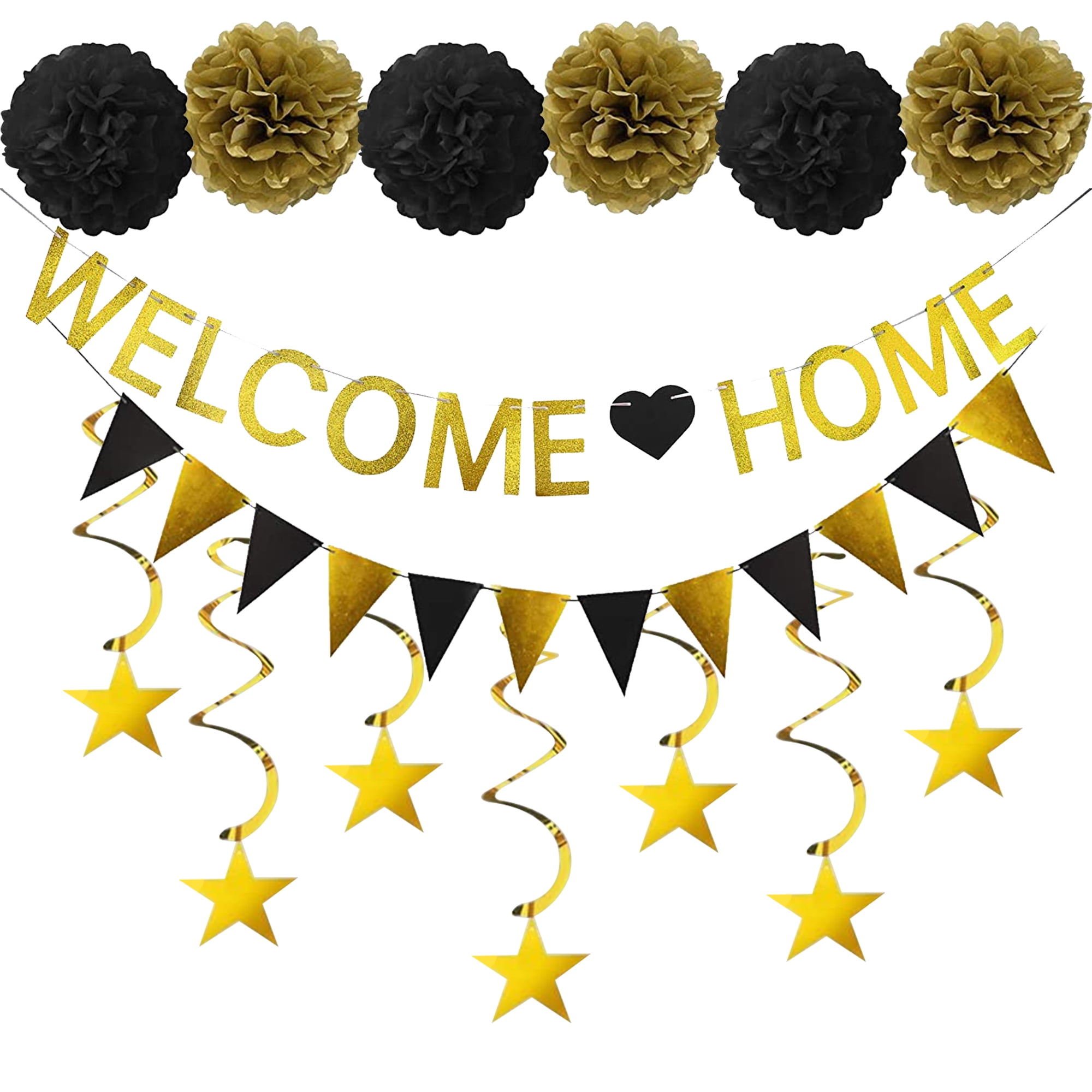Black Gold Welcome Home Party Decorations, Welcome Home Banner Triangle ...