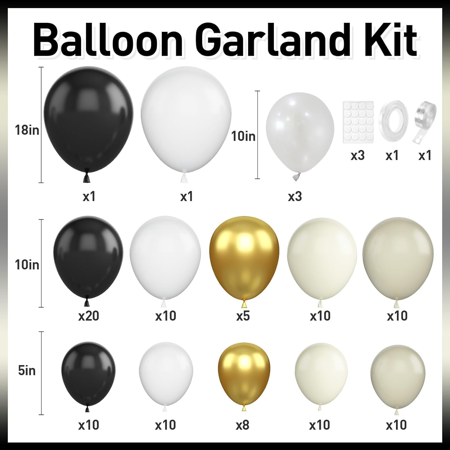 Black Gold White Balloon Garland, Balloons Arch Kit With Metallic Gold ...