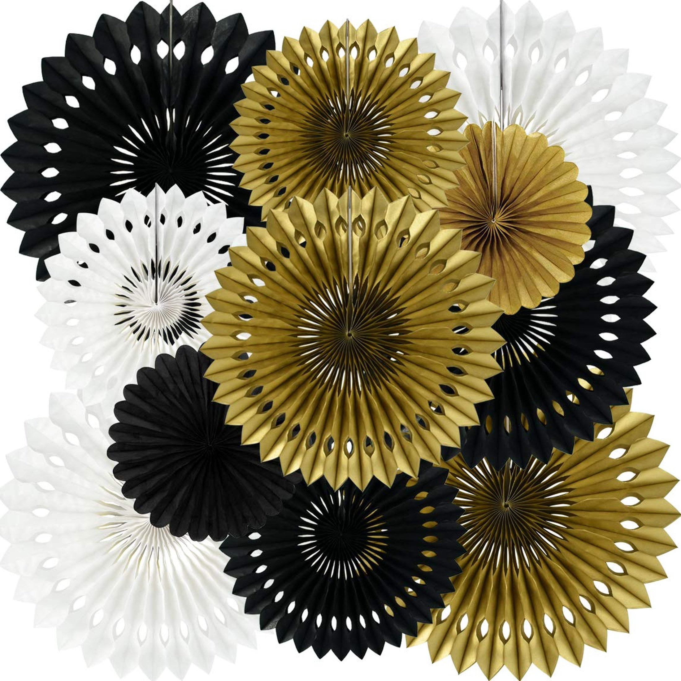 Black Gold White Honeycomb Round Paper Fans Decoration Set - 11 Pack ...