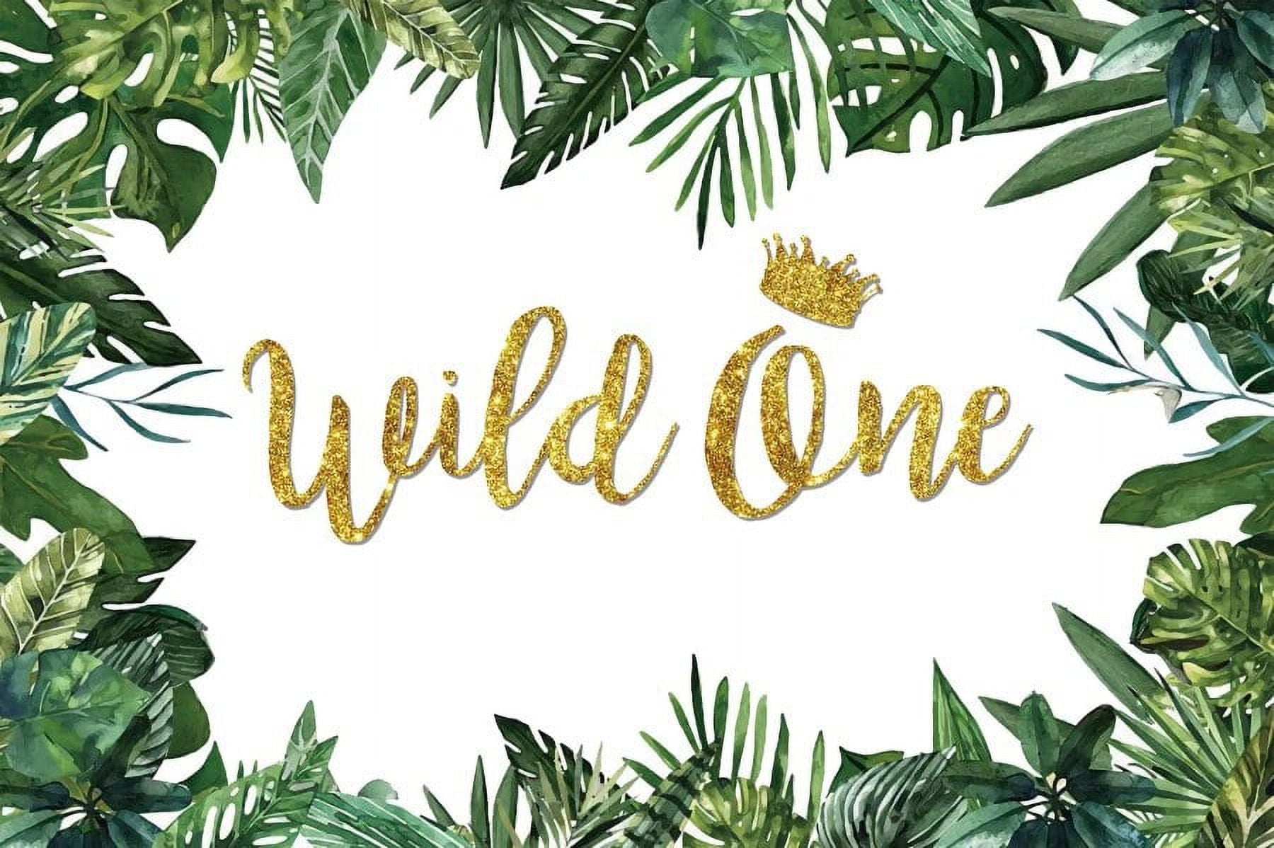Black Gold Wild One Backdrop Jungle Safari Tropical Leaves Kid 1st ...