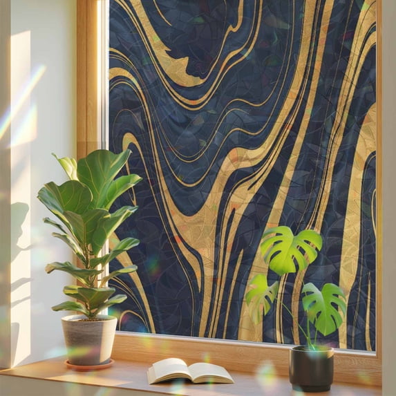 Black Gold Window Privacy Film, Marble Textures Abstract Art Modern ...