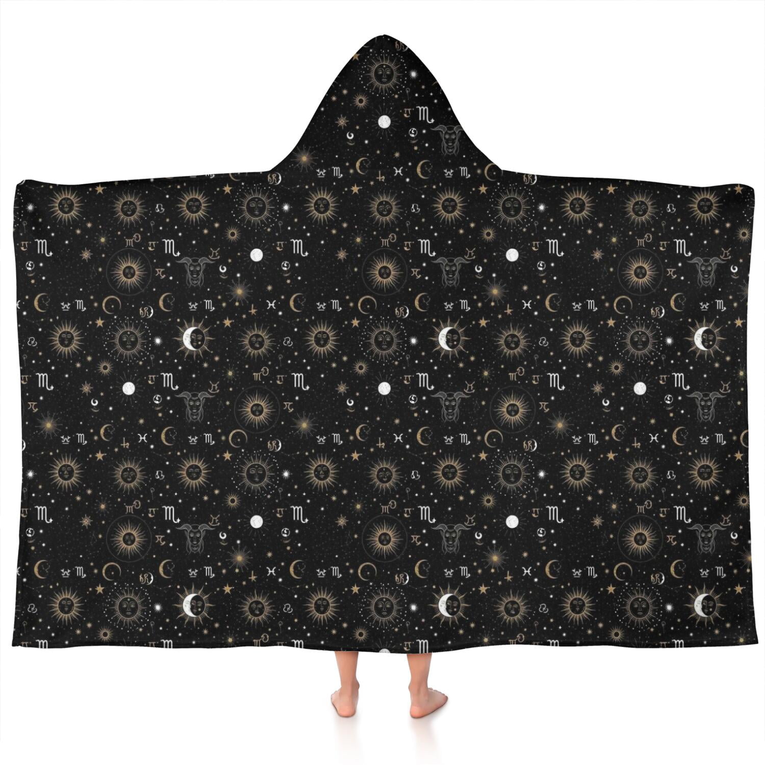 Black Gold Zodiac Sun Moon Pattern Hooded Bath Towel，60"x35" for Ages 3 ...