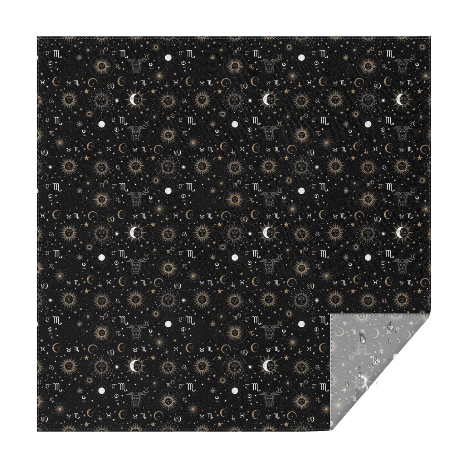 Black Gold Zodiac Sun Moon Pattern Square Tablecloth,Waterproof Square ...