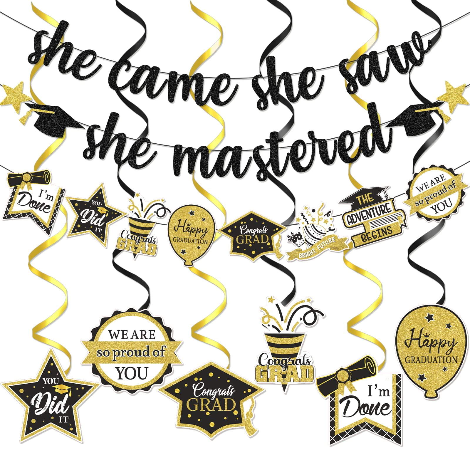 Black and GoldTRDN Masters Degree Graduation Decorations She Came She ...