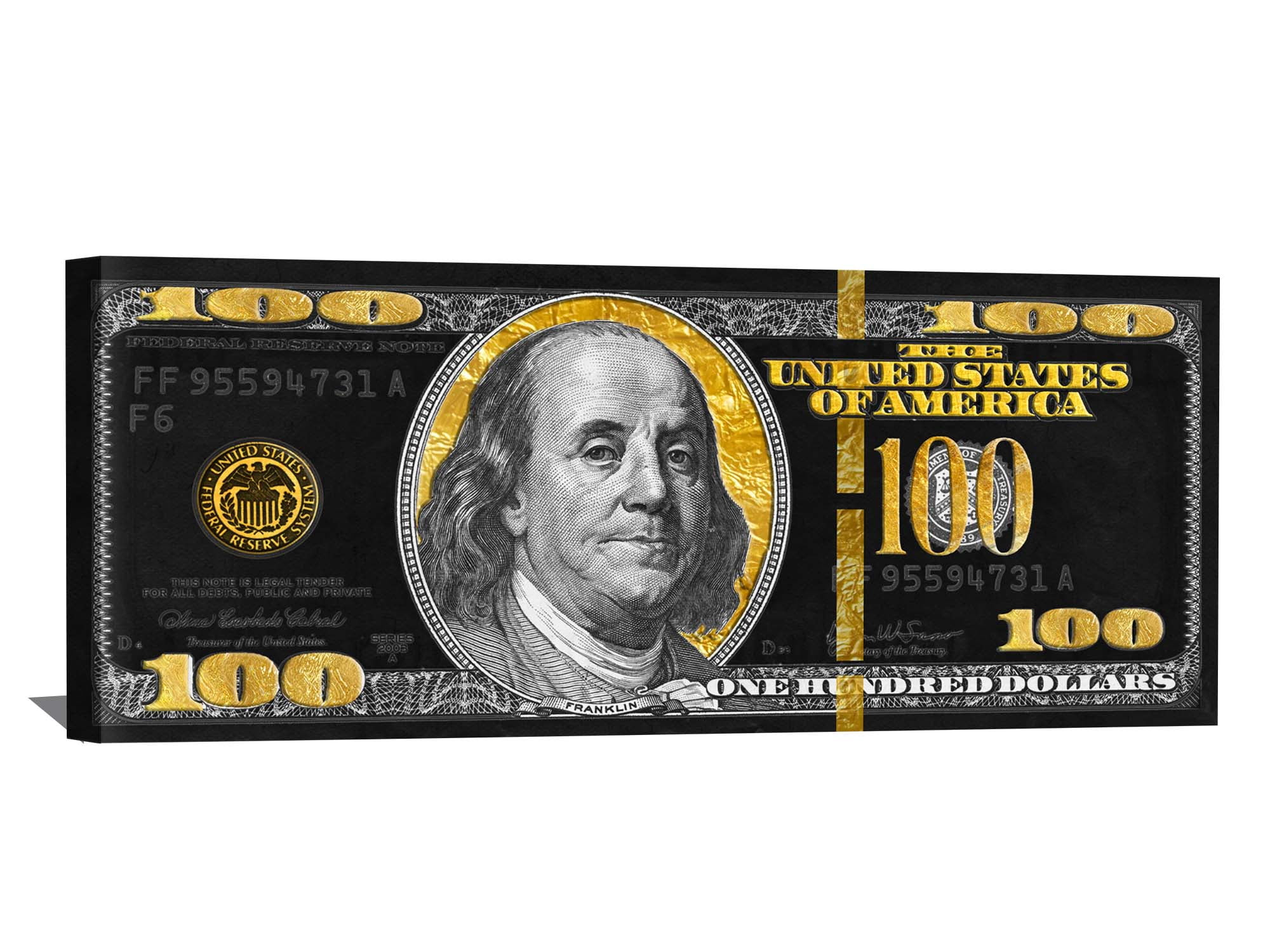 Black Golden 100 Dollars Bill Wall Art Canvas Money Wall Art 100 Bill ...