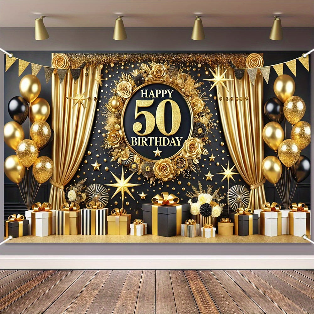 Black Golden 50th Birthday Backdrop Happy 50th Birthday Photography ...