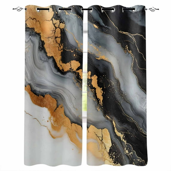 Black Golden Blackout Curtains 54 Inches Long, Marble Aesthetics Modern ...