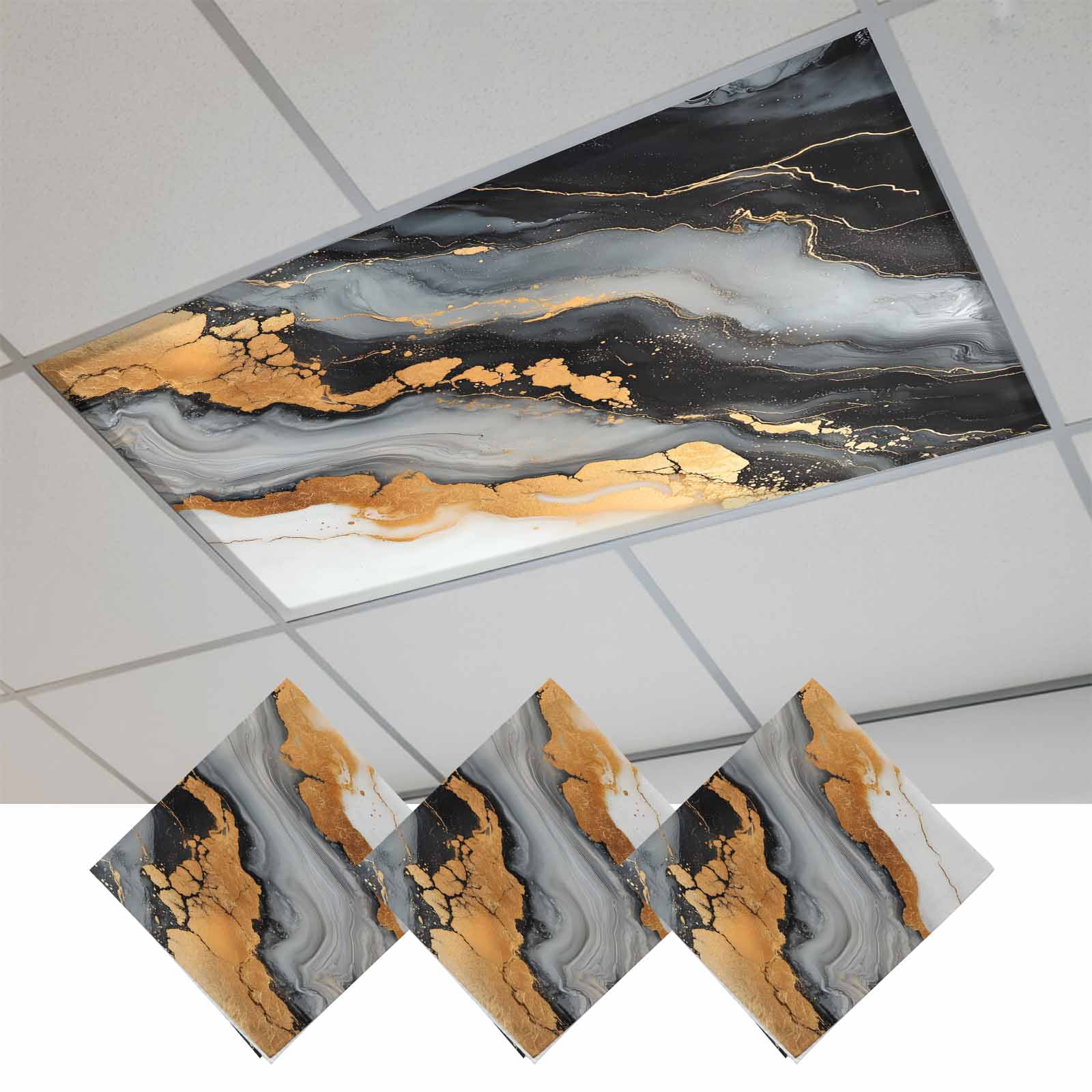 Black Golden Fluorescent Light Covers, Marble Aesthetics Modern Ink ...