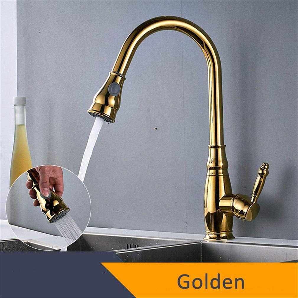 Black/Golden Kitchen Faucet Pull Out Spray Head Kitchen Faucet Single ...