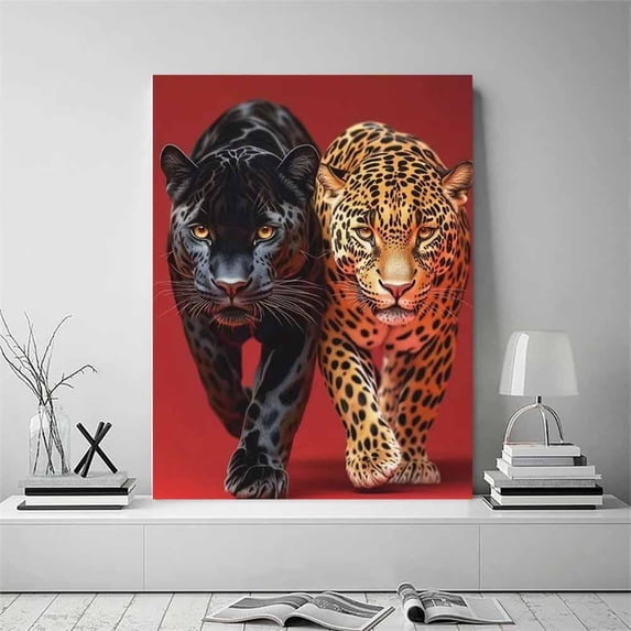 Black and Golden Leopard,Framed Dual Leopard Prints,Bold Animal Artwork ...