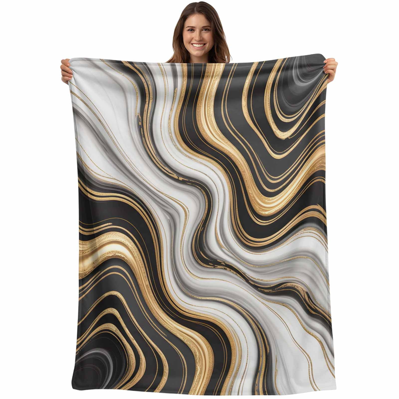 Black Golden Marble Blanket Soft Cozy Warm Throw Blanket for Couch ...